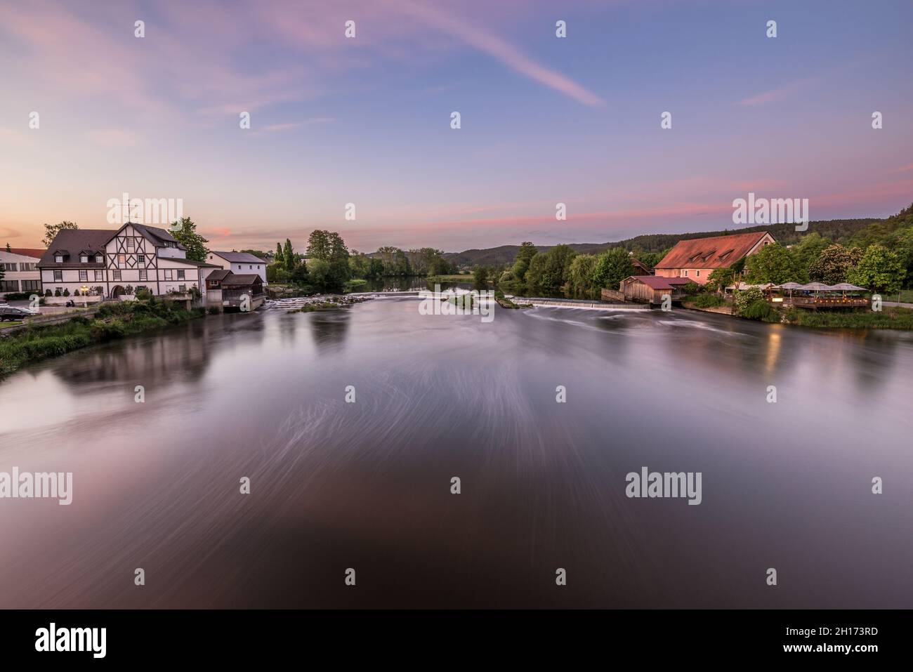 Barrage and weir of the river Regen in Markt Regenstauf in the Upper ...