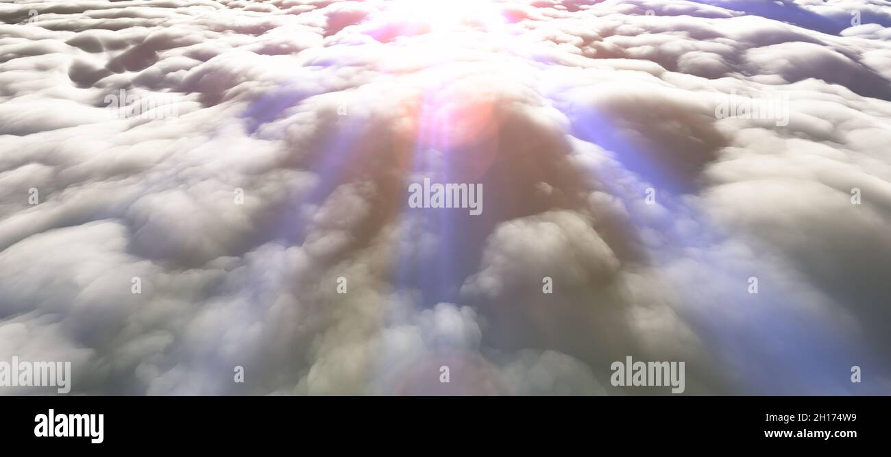 above clouds sun ray 3d render illustration Stock Photo - Alamy