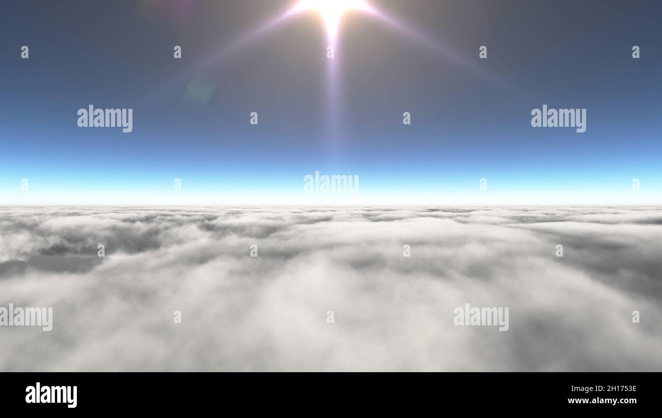 Above clouds sun ray, 3d rendering illustration Stock Photo - Alamy
