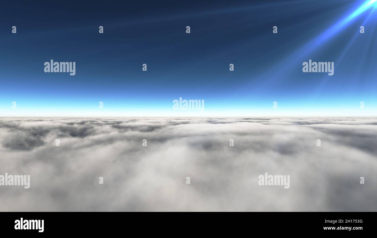Above clouds sun ray, 3d rendering illustration Stock Photo - Alamy