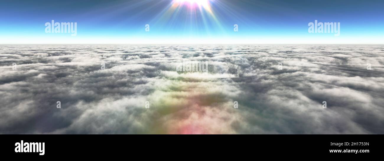 Above clouds sun ray, 3d rendering illustration Stock Photo - Alamy