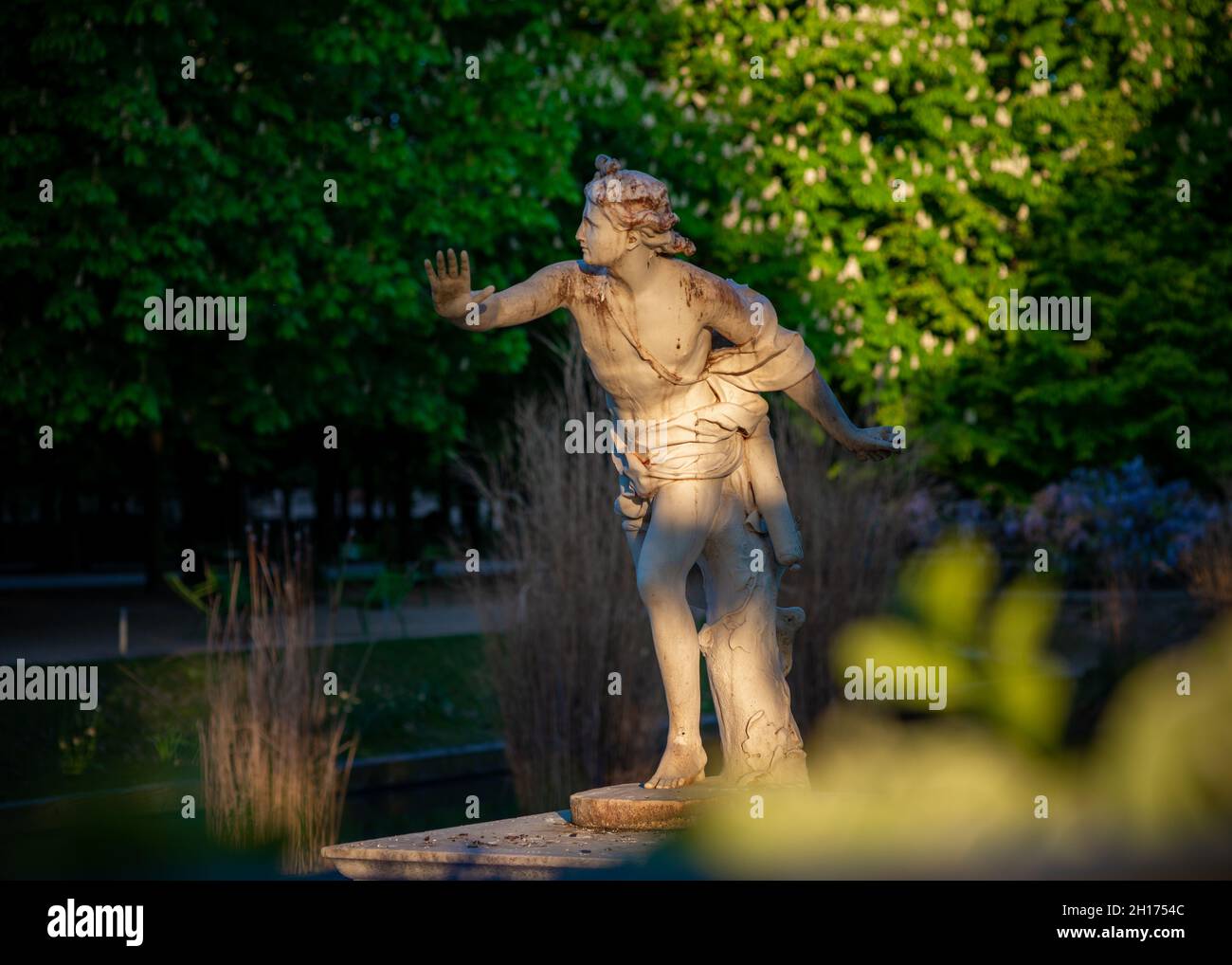 18th century goddess sculpture in the Tuileries garden in Paris with ...