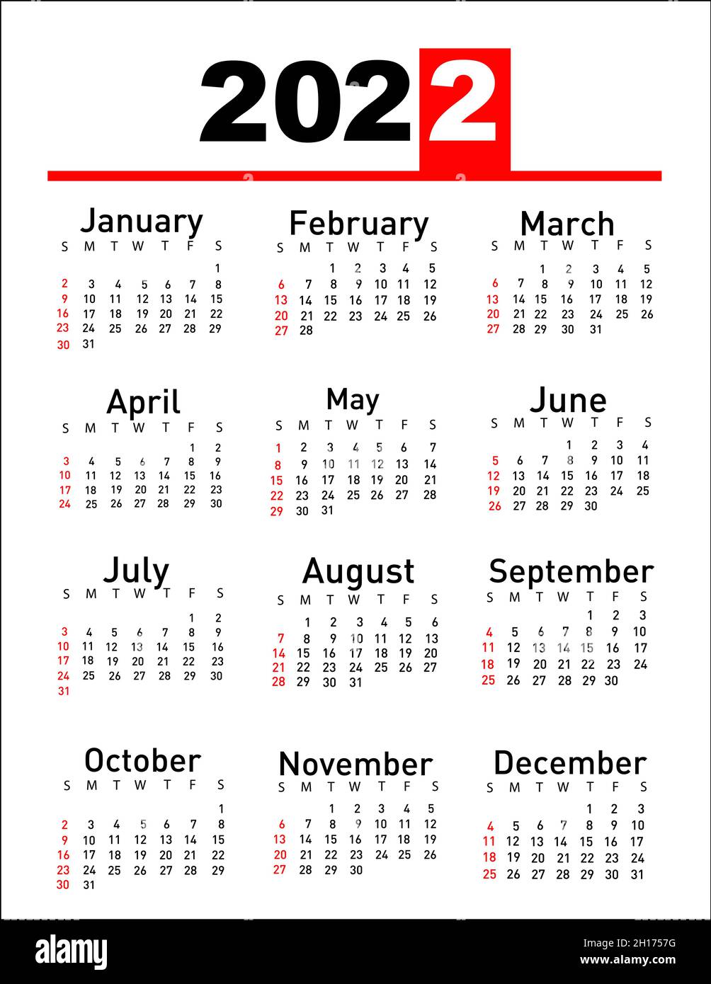 Calendar for 2022 vector illustration Stock Vector Image & Art - Alamy