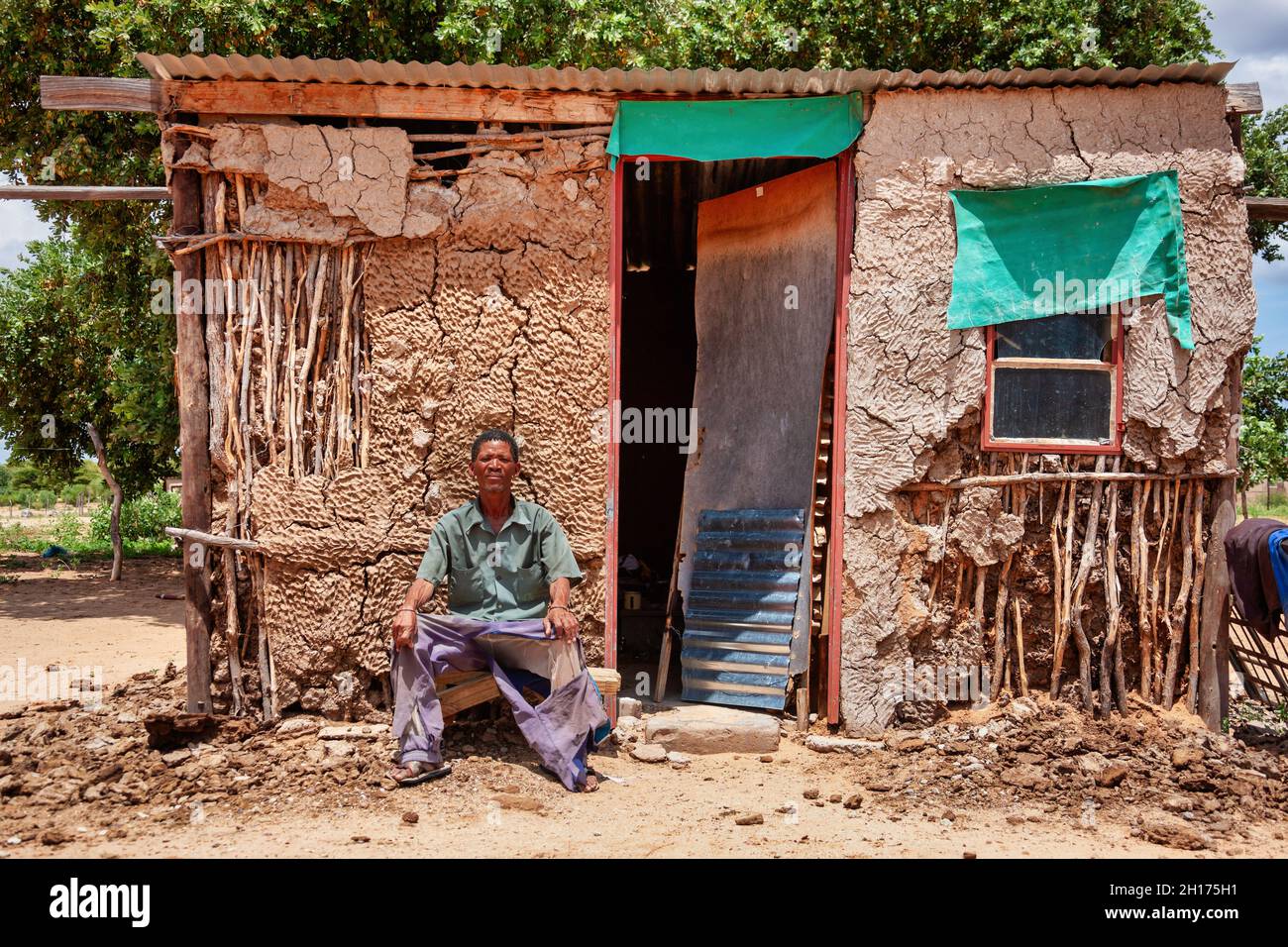 an old bushman man from Central Kalahari, village New Xade in Botswana ...