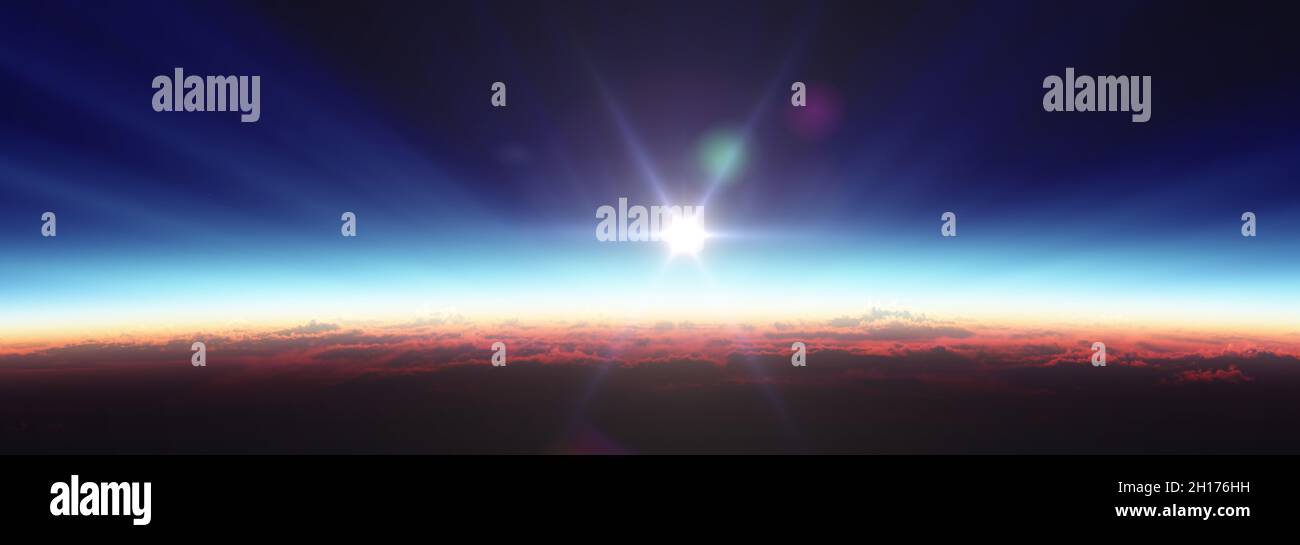 Earth Sunrise From Space Over Cloudy Ocean 3d Rendering Illustration