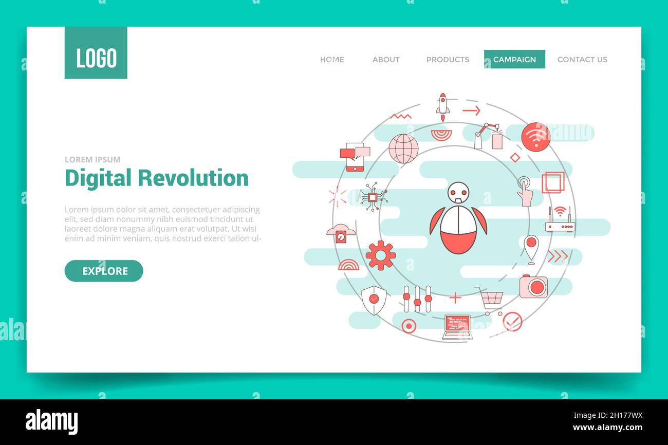 digital revolution technology concept with circle icon for website ...
