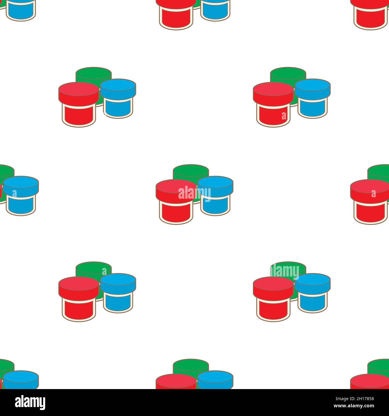 Three plastic jars with colored gouache pattern seamless background ...