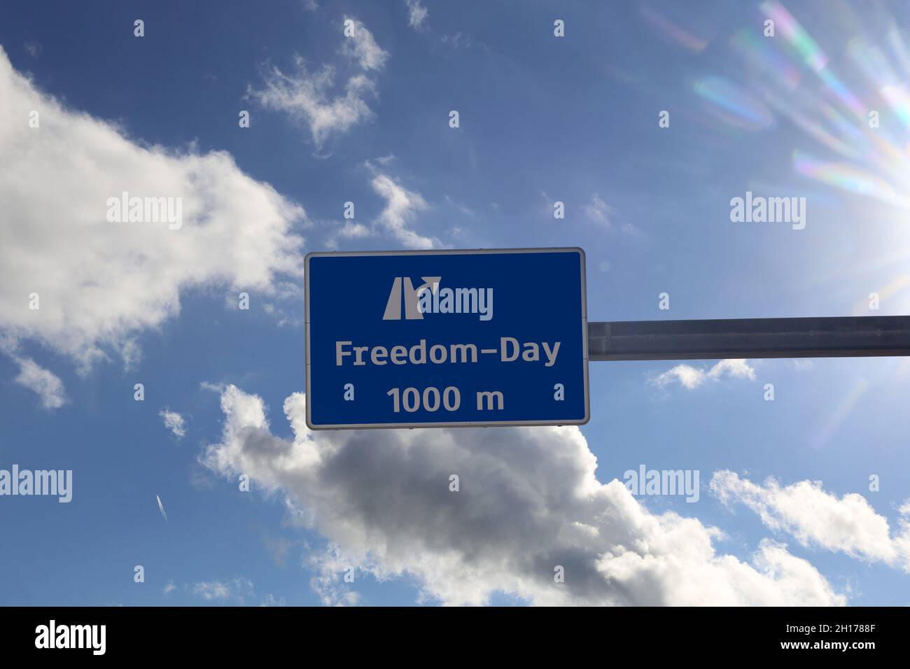 Motorway sign as a symbolic image for a so-called Freedom Day Germany ...