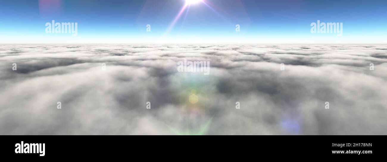 Above clouds sun ray, 3d rendering illustration Stock Photo - Alamy