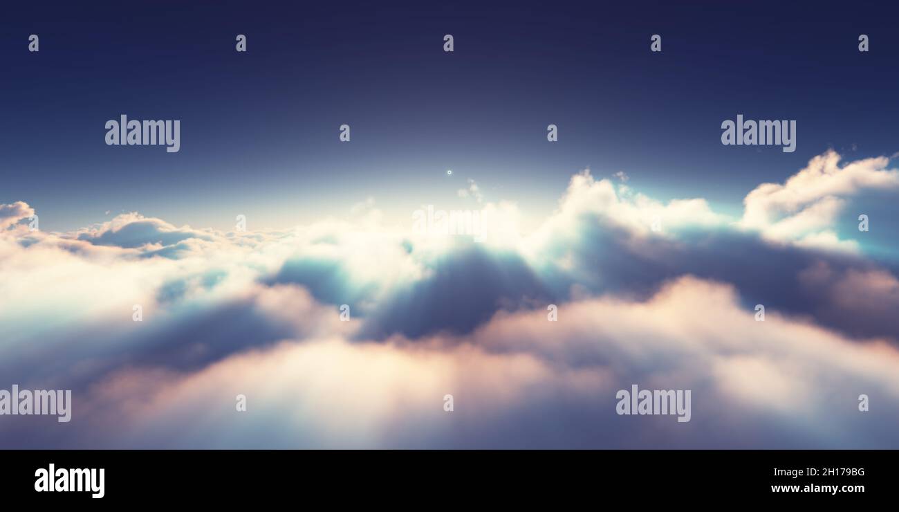 above clouds sunrise sun ray illustration, 3d rendering Stock Photo - Alamy