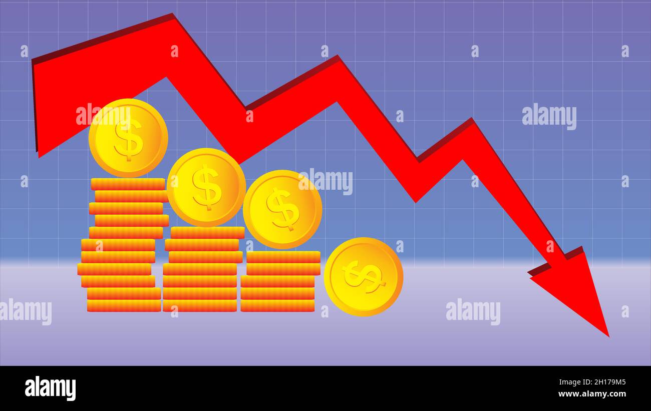 Cost low and loss. Decrease revenue. Crisis of economy. Icon of money ...