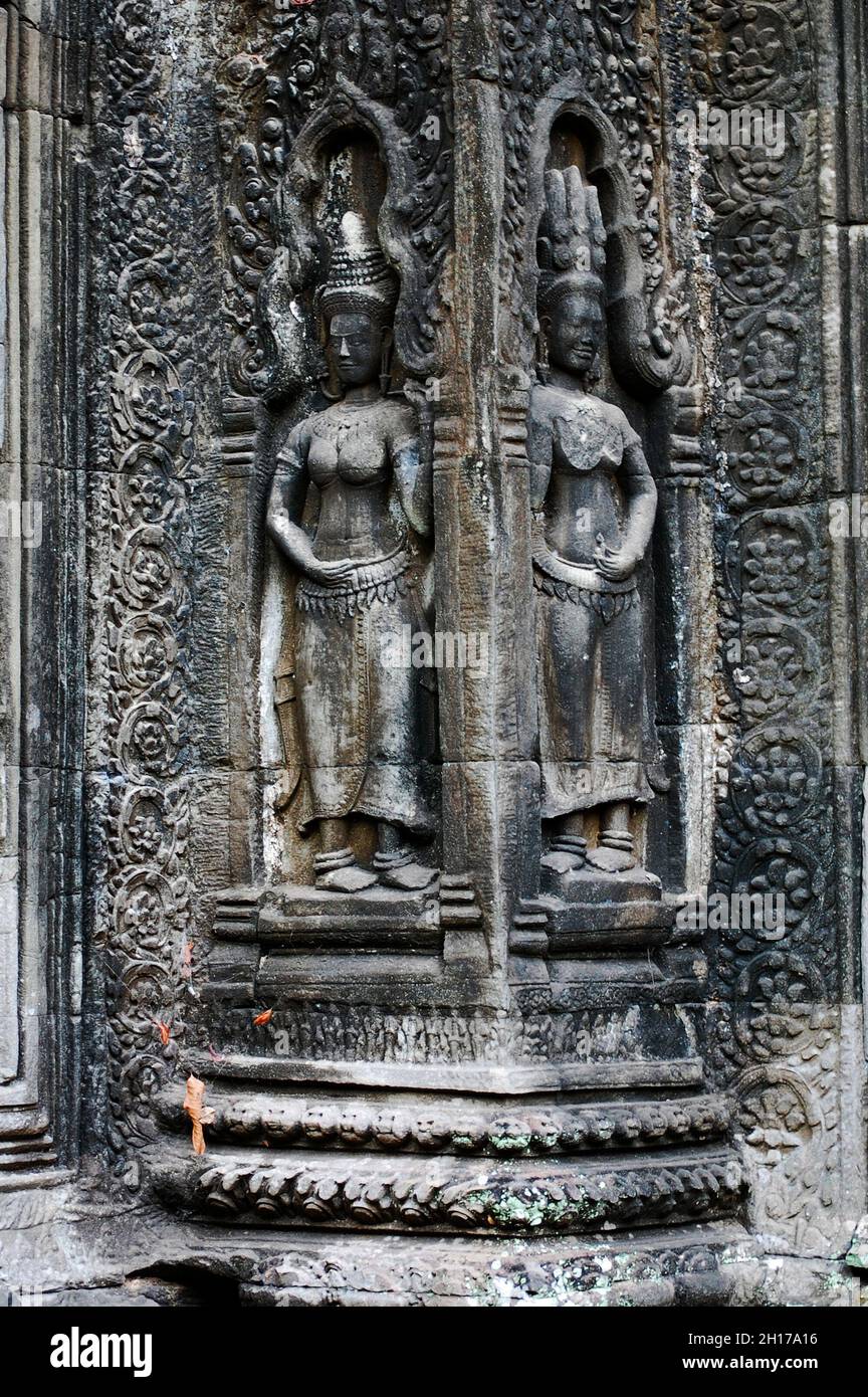 Sculpture carving figure apsaras or apsara angel deity female spirit of ...