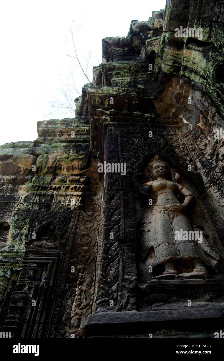 Sculpture carving figure apsaras or apsara angel deity female spirit of ...