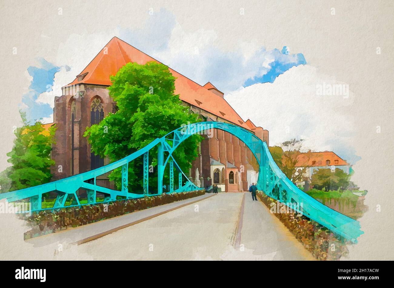 Watercolor drawing of Roman Catholic Saint Mary church NMP on Sand ...