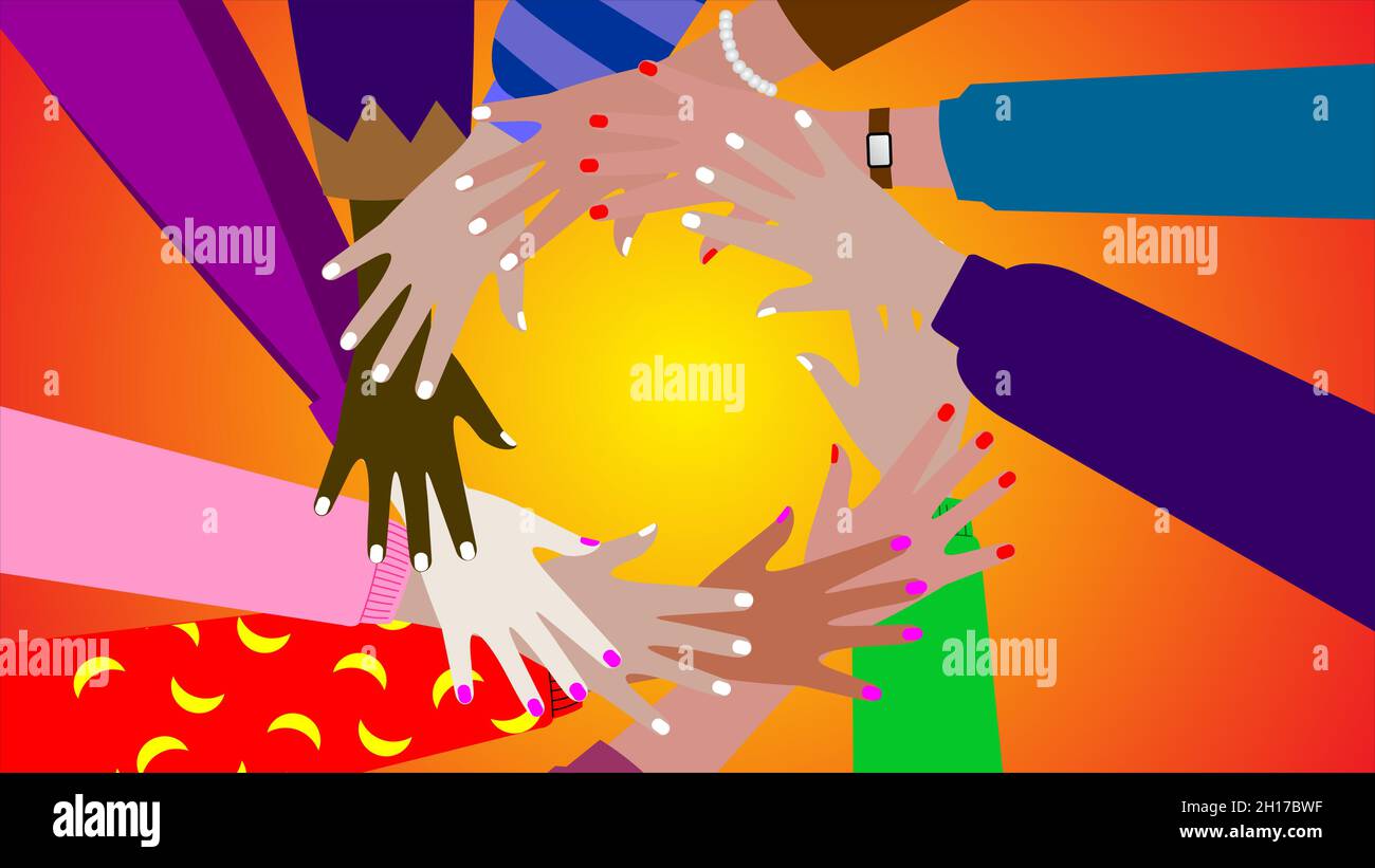 Hands of diverse group of people putting together Stock Vector Image ...
