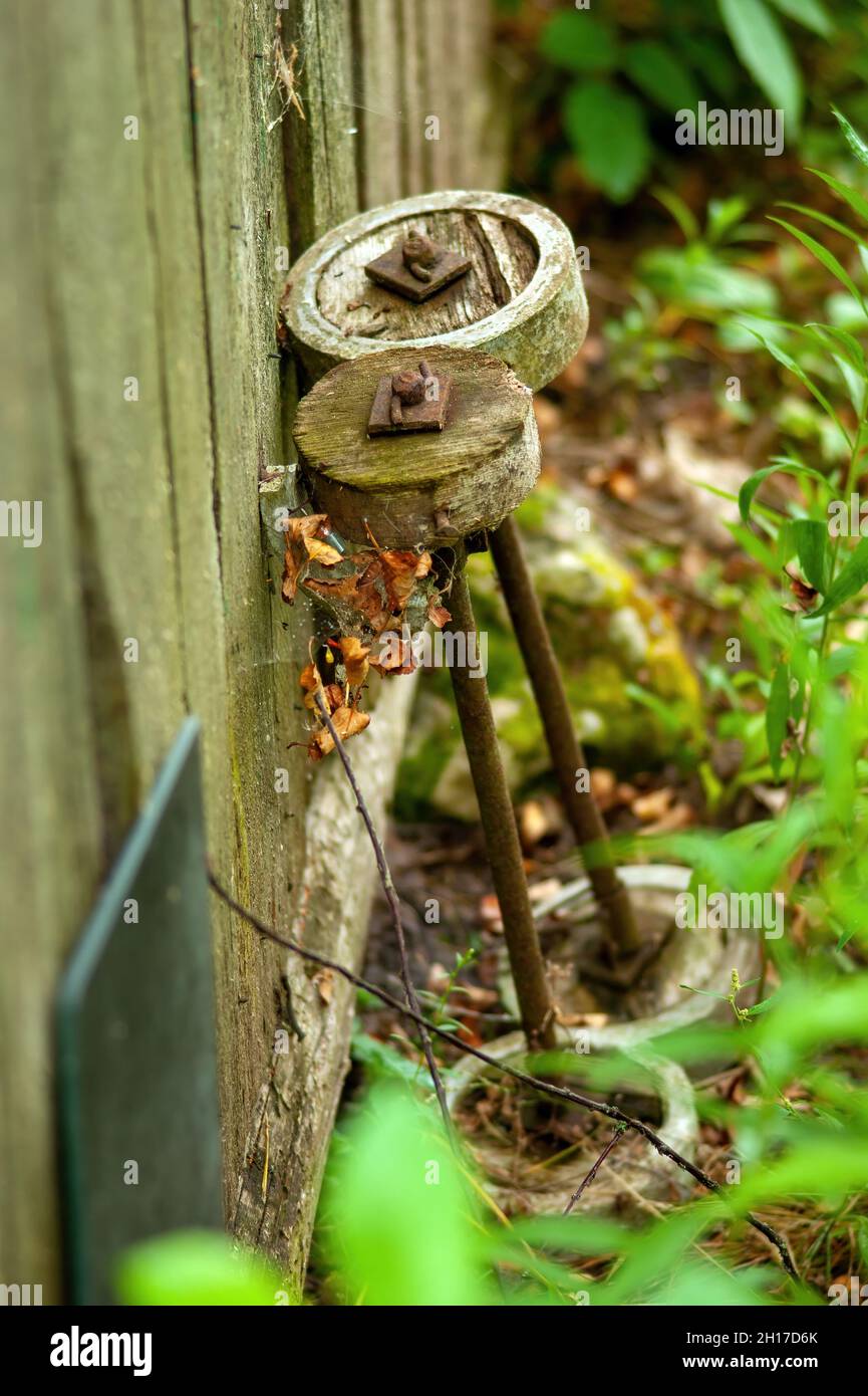 homemade wheels for a trolley in the village, in summer Stock Photo - Alamy