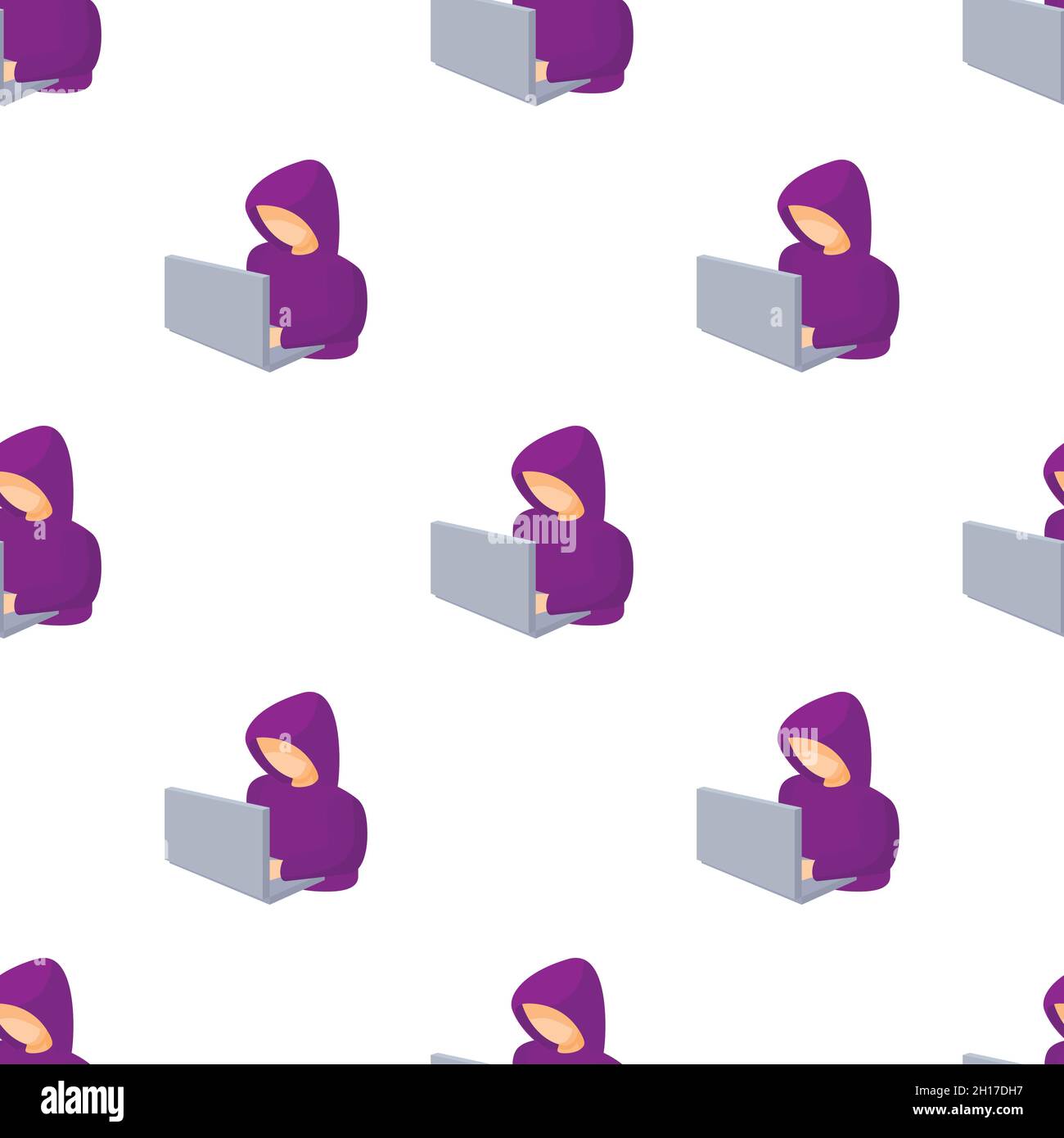 Hooded computer hacker with laptop pattern seamless background texture ...