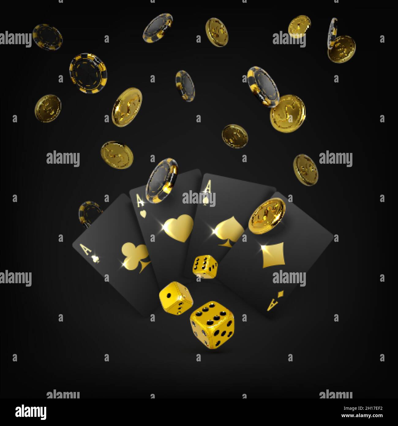 Casino big win poster. Gold dices black playing cards four aces and ...