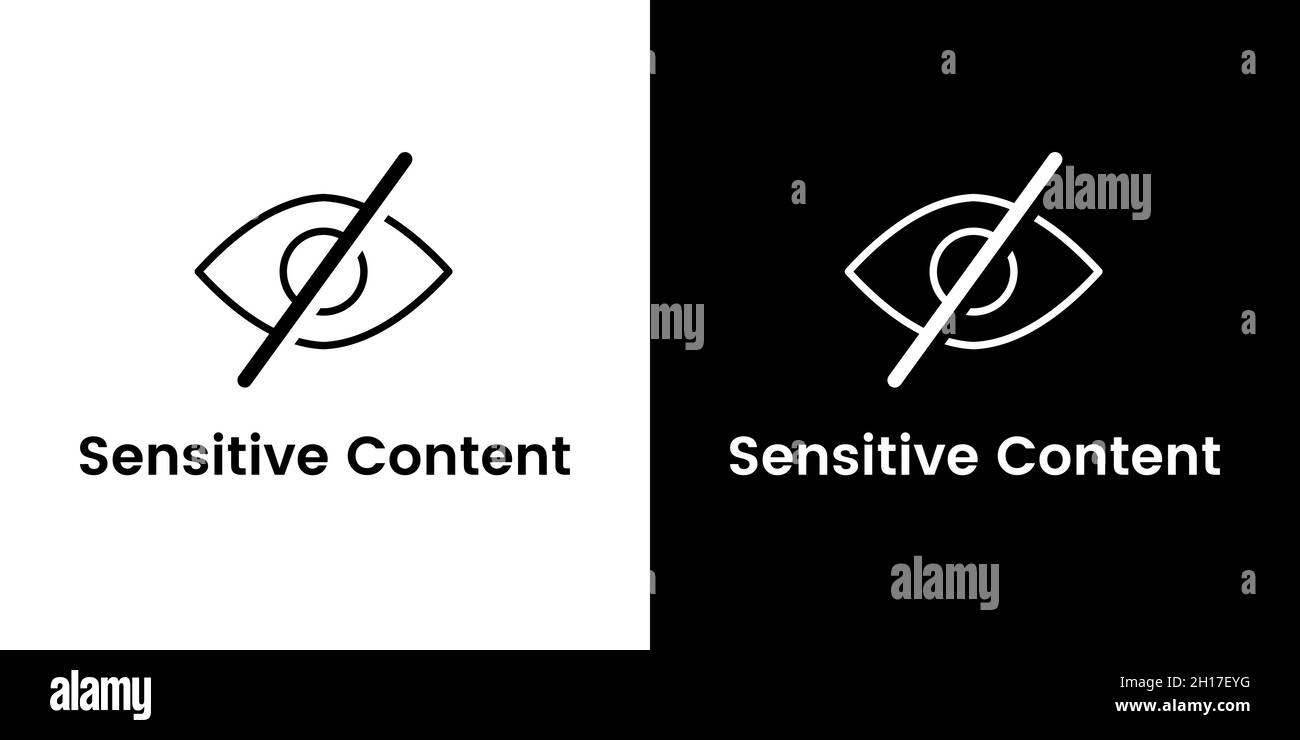 Sensitive content vector flat icons isolated on black and white ...