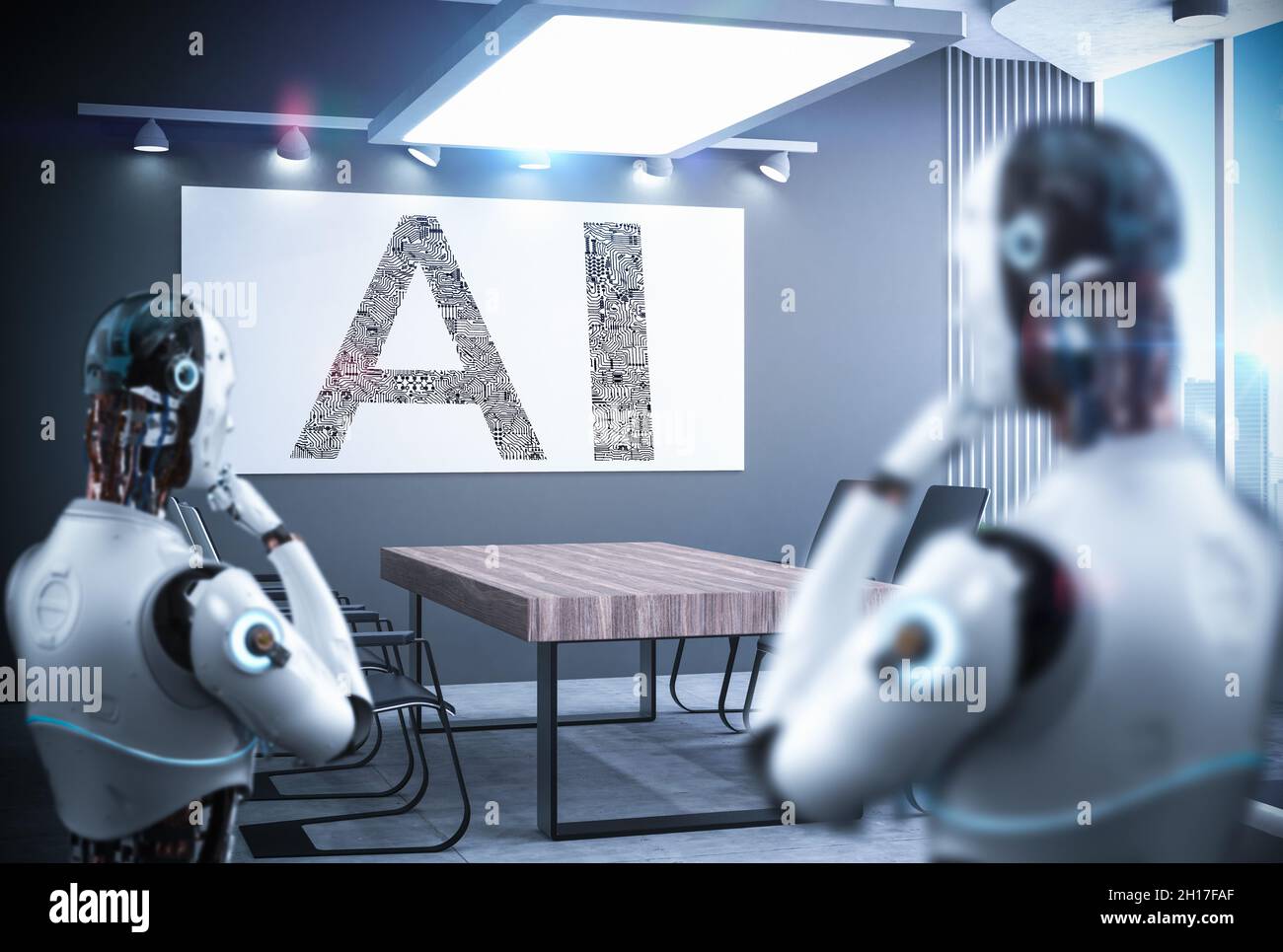 Automation worker concept with 3d rendering ai robot working in smart ...