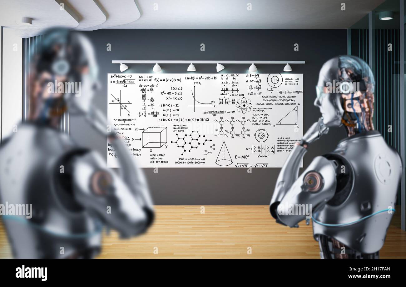 Automation worker concept with 3d rendering ai robot working in smart office Stock Photo - Alamy