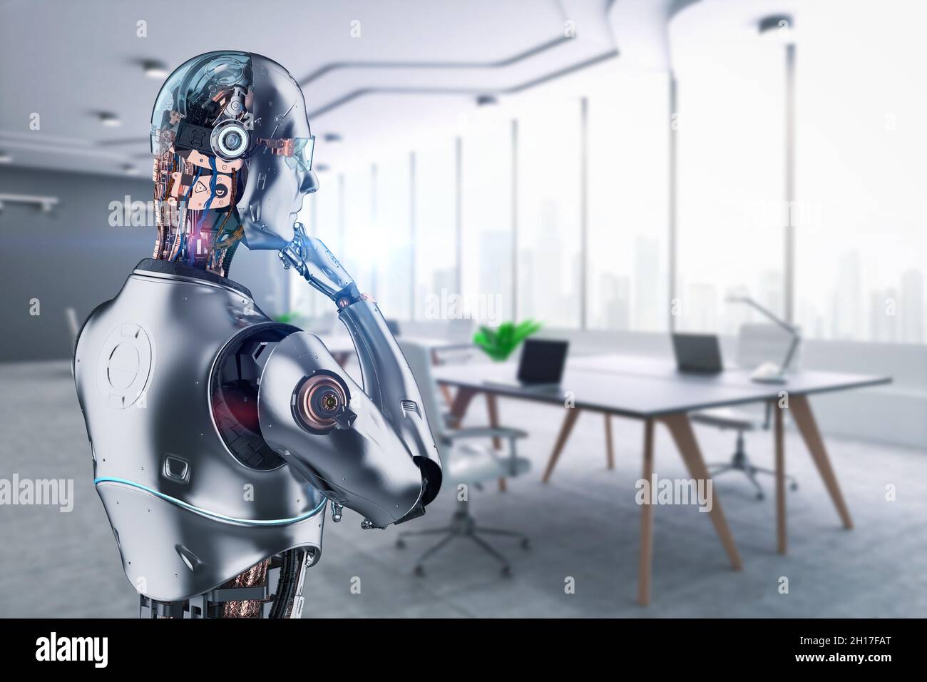 Automation worker concept with 3d rendering ai robot working in smart office Stock Photo - Alamy
