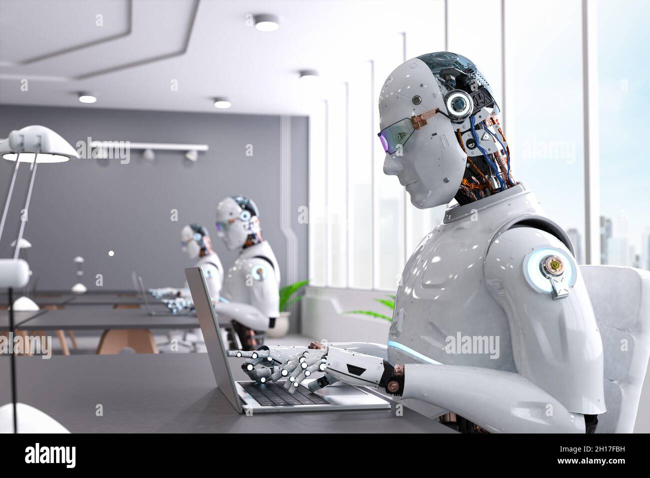 Automation worker concept with 3d rendering ai robot working in smart office Stock Photo - Alamy