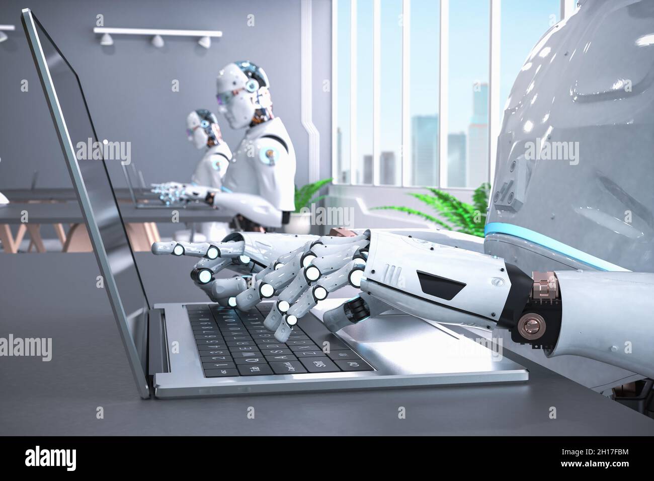 Automation worker concept with 3d rendering ai robot working in smart office Stock Photo - Alamy