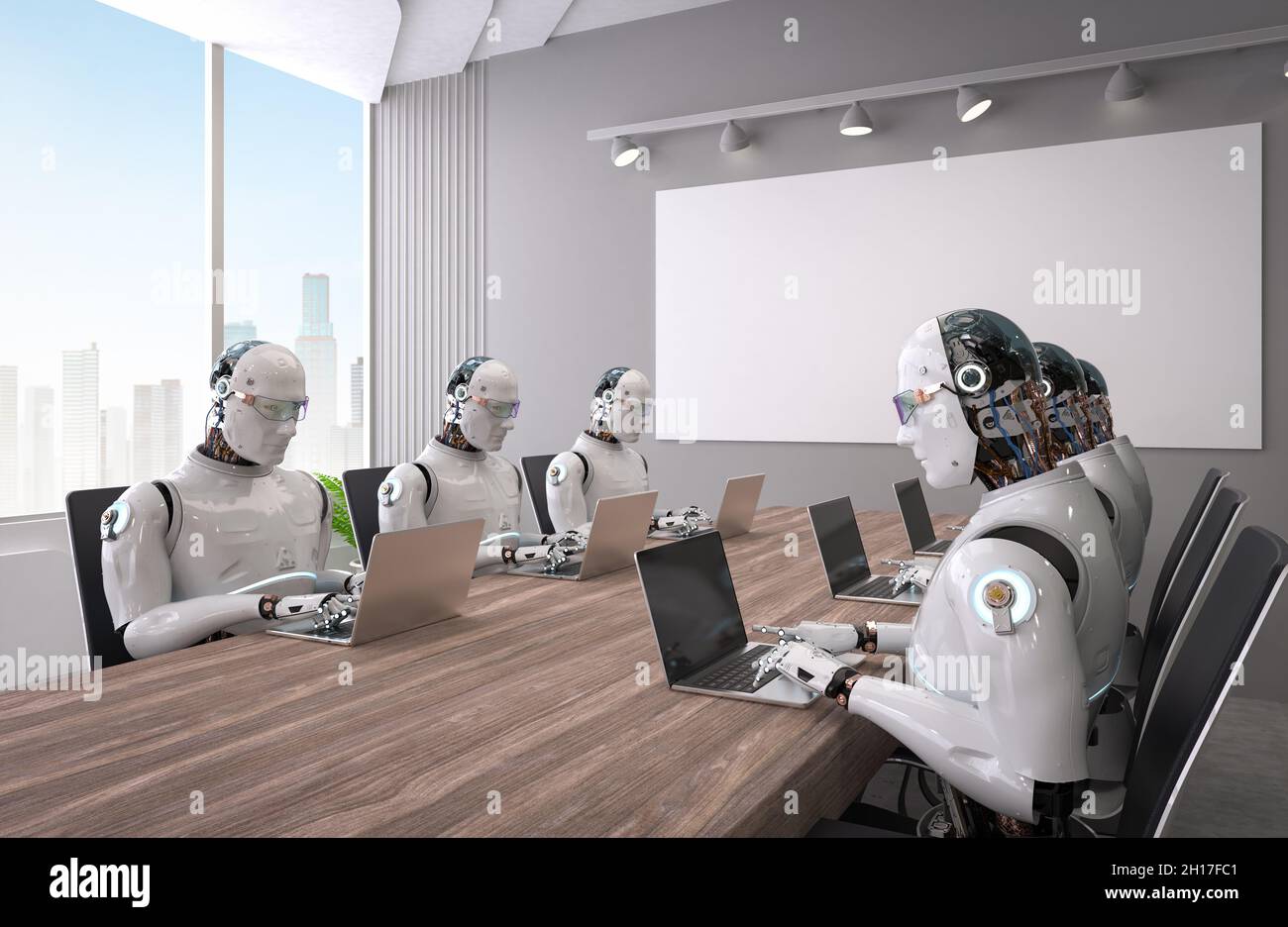 Automation worker concept with 3d rendering ai robot working in smart office Stock Photo - Alamy