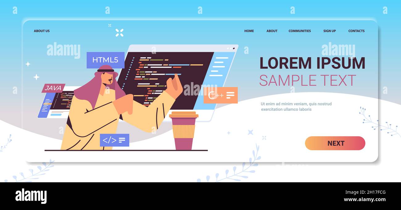 Arab Programmer Writing Code For Computer App Engineering Software Coding Programming Stock
