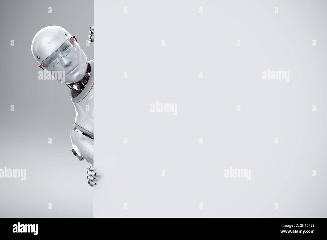 3d rendering humanoid robot with white blank board Stock Photo - Alamy