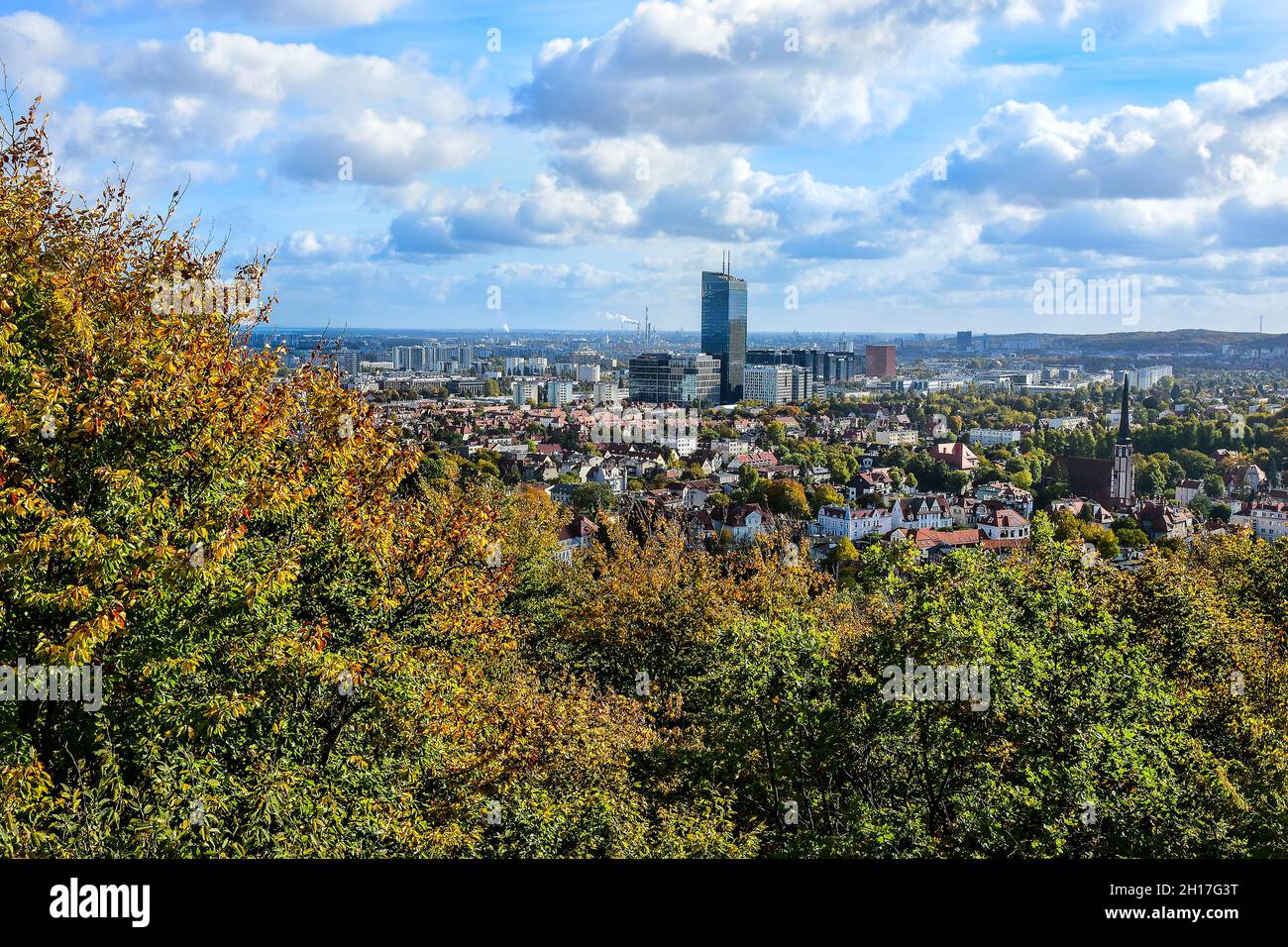 beautiful view of Gdansk in Poland, colorful autumn trees Stock Photo ...
