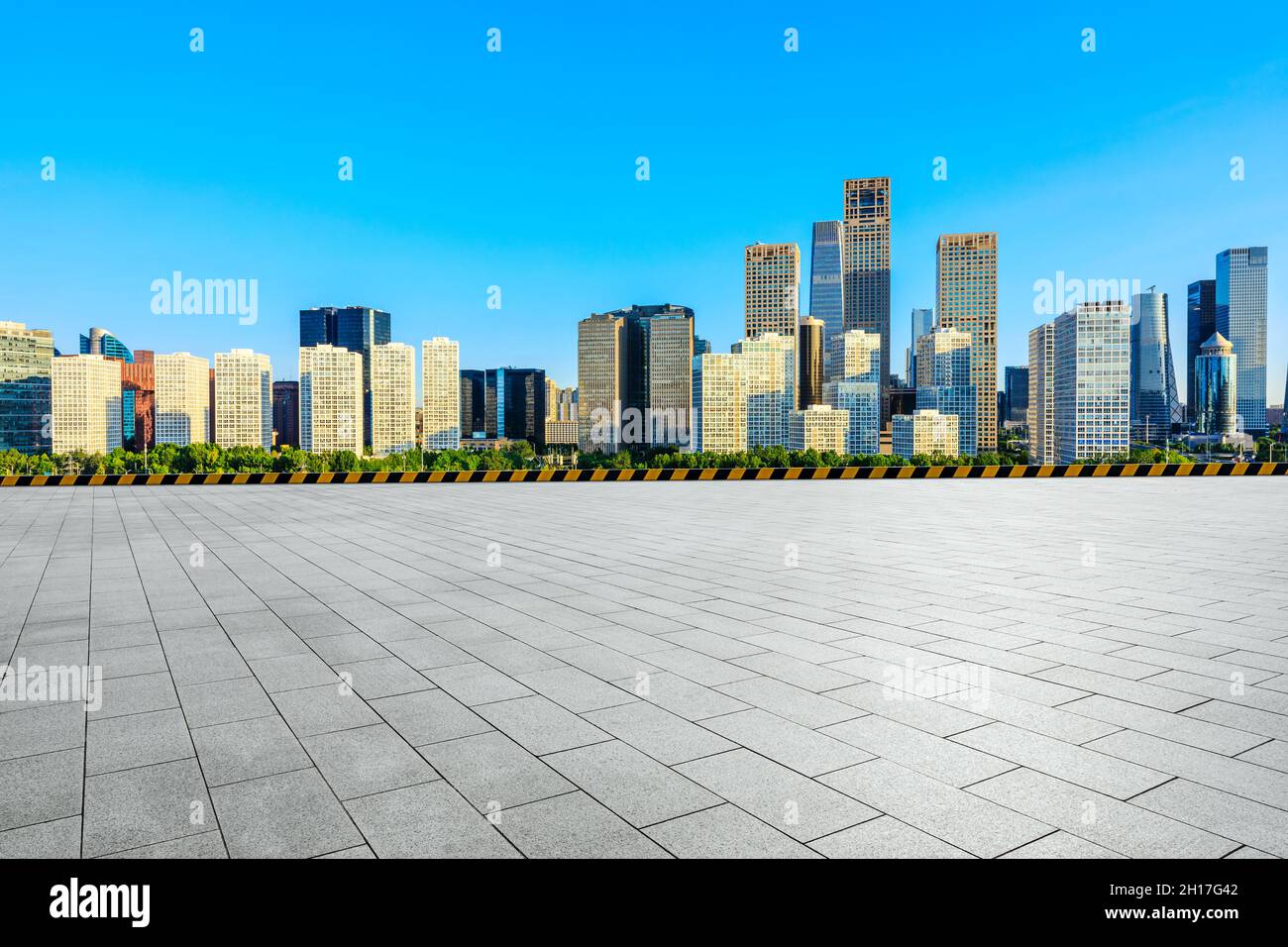 Empty square floor and modern city commercial buildings in Beijing ...