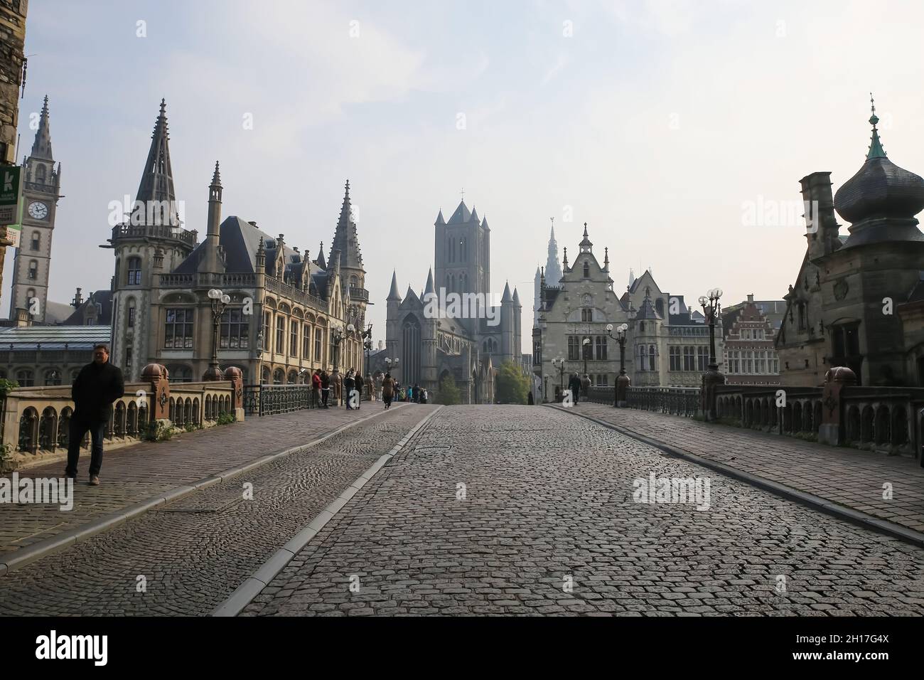 Gent, Belgium - October 9. 2021: View over old medieval bridge with ...