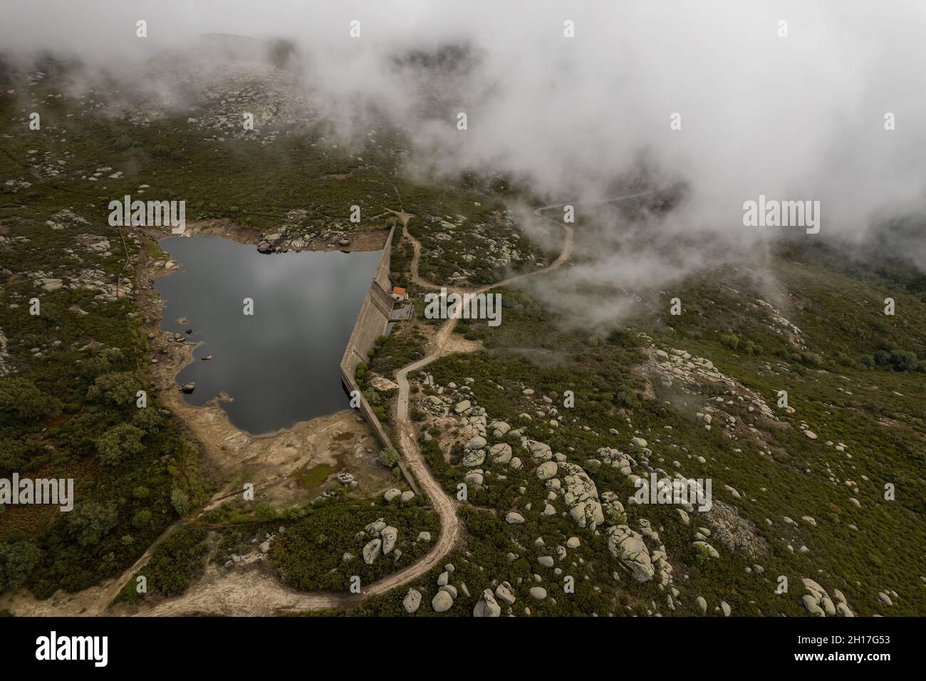 An aerial view of a landscape with an artificial lagoon Stock Photo - Alamy