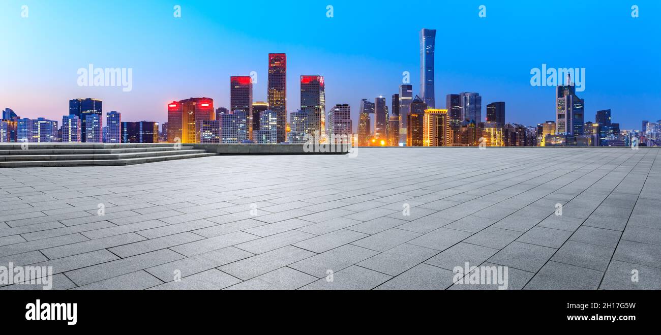 Empty square floor and modern city commercial buildings in Beijing at ...