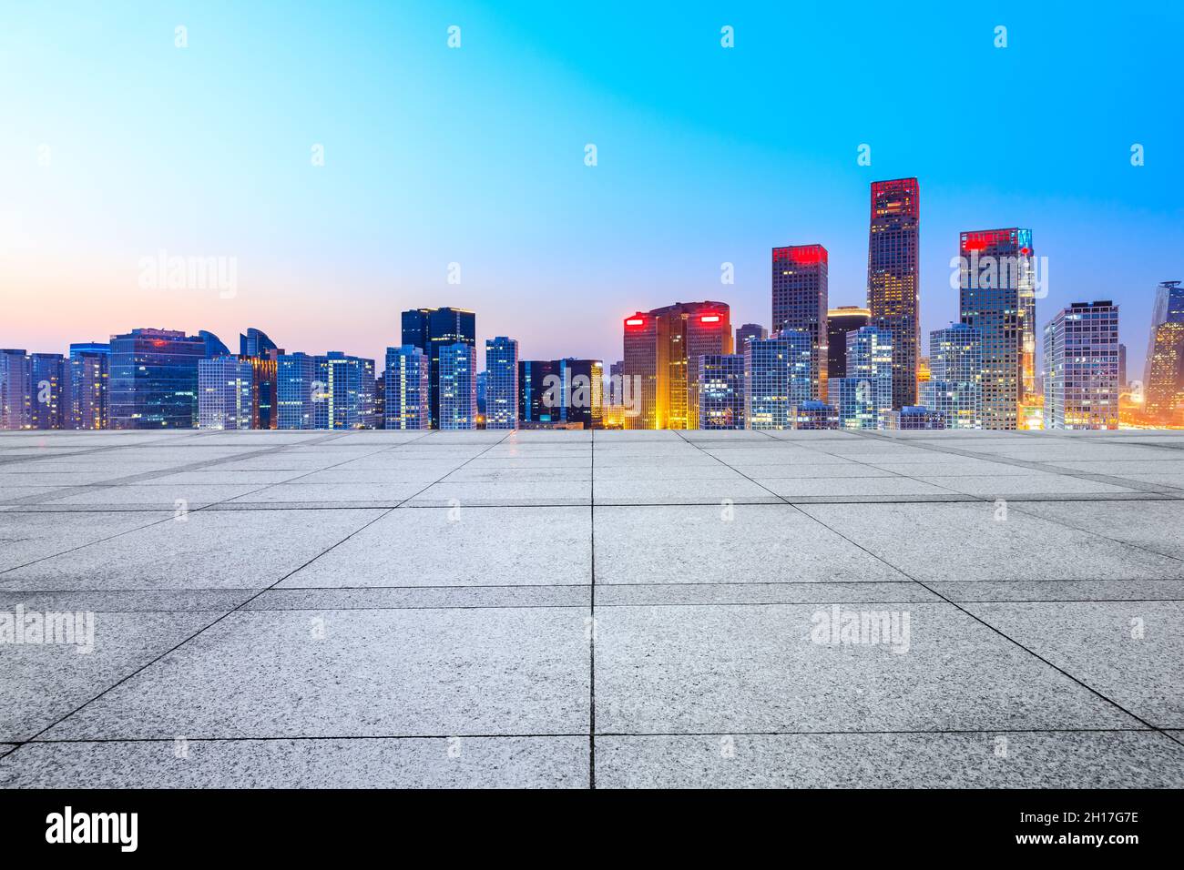 Empty square floor and modern city commercial buildings in Beijing at ...