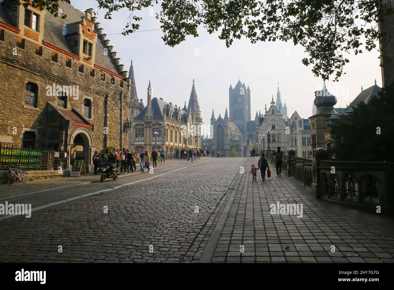 Gent, Belgium - October 9. 2021: View over old medieval bridge with ...
