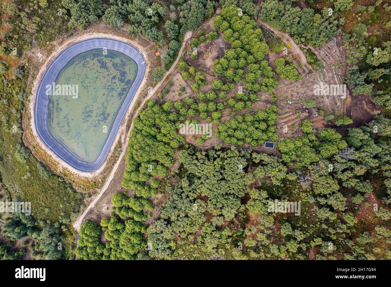 An aerial view of a landscape with an artificial lagoon Stock Photo - Alamy
