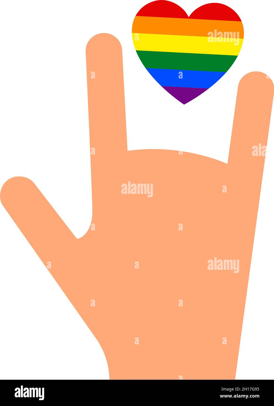 Hand gesture rock on with heart and flag of pride lgbt, drawn fingers ...