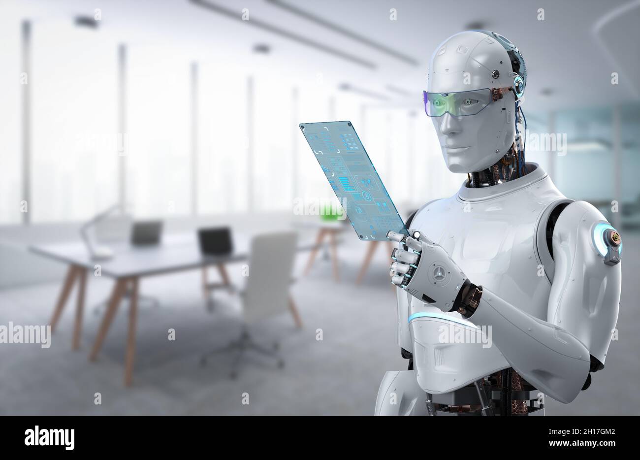 Automation worker concept with 3d rendering ai robot working in smart office Stock Photo - Alamy