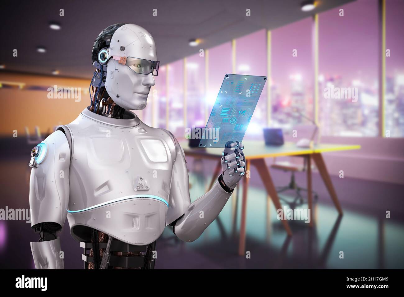 Automation worker concept with 3d rendering ai robot working in smart office Stock Photo - Alamy