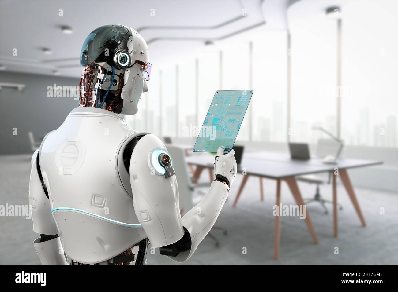 Automation worker concept with 3d rendering ai robot working in smart ...