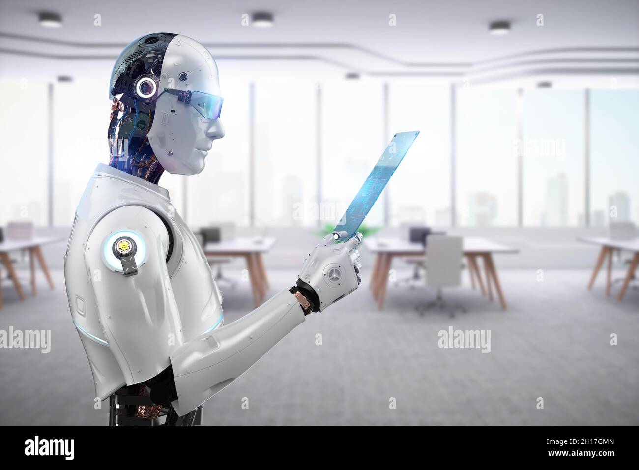 Automation worker concept with 3d rendering ai robot working in smart office Stock Photo - Alamy