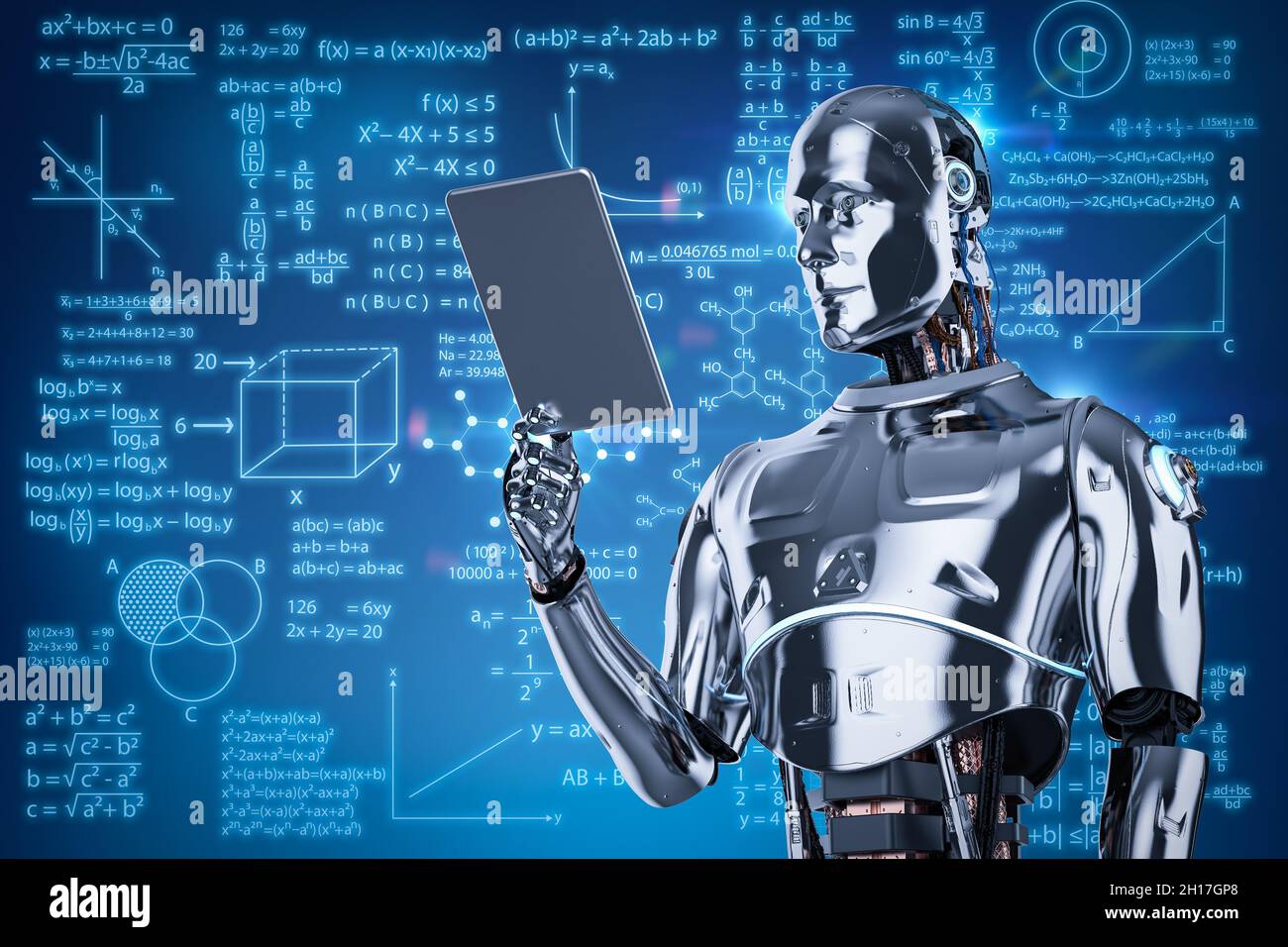 Machine learning concept 3d rendering ai robot with graphic hud ...