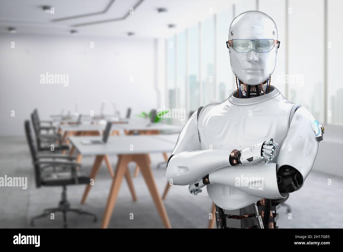 Automation worker concept with 3d rendering ai robot working in smart office Stock Photo - Alamy
