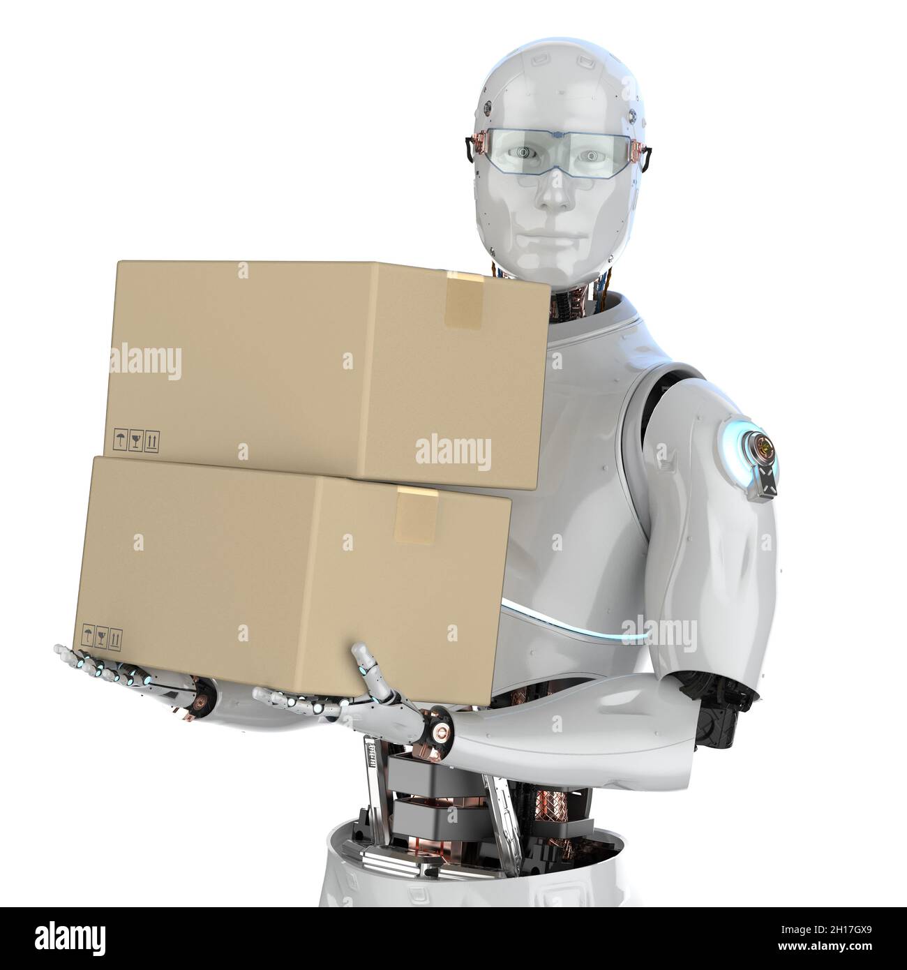 Automatic warehouse concept with 3d rendering automation robot work in ...