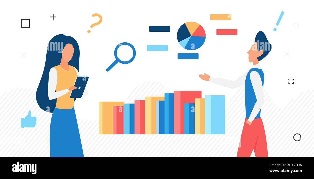 Flat style vector illustration of cartoon male and female financial ...