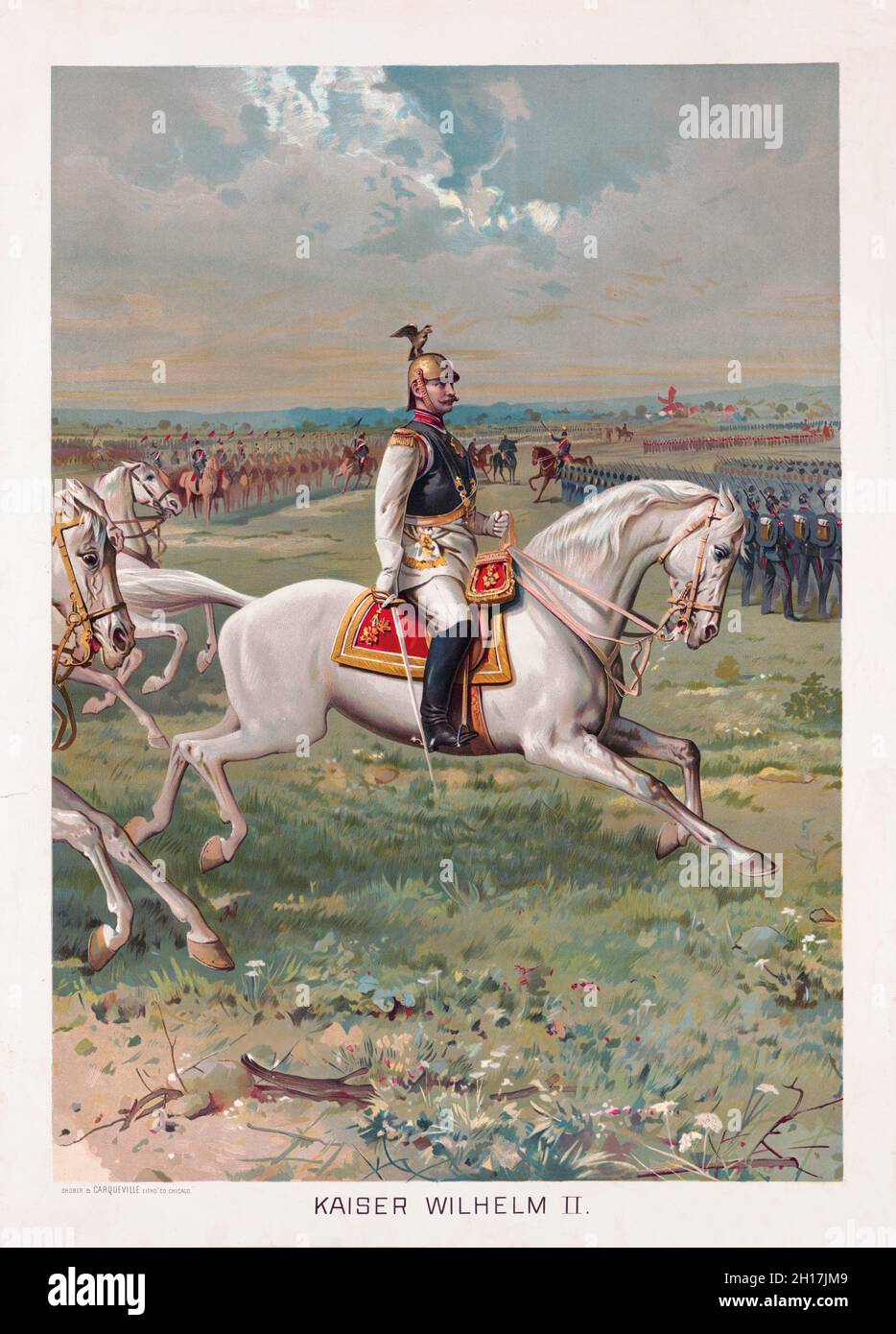A vintage coloour lithograph of the German Kaiser Wilhelm II in German ...