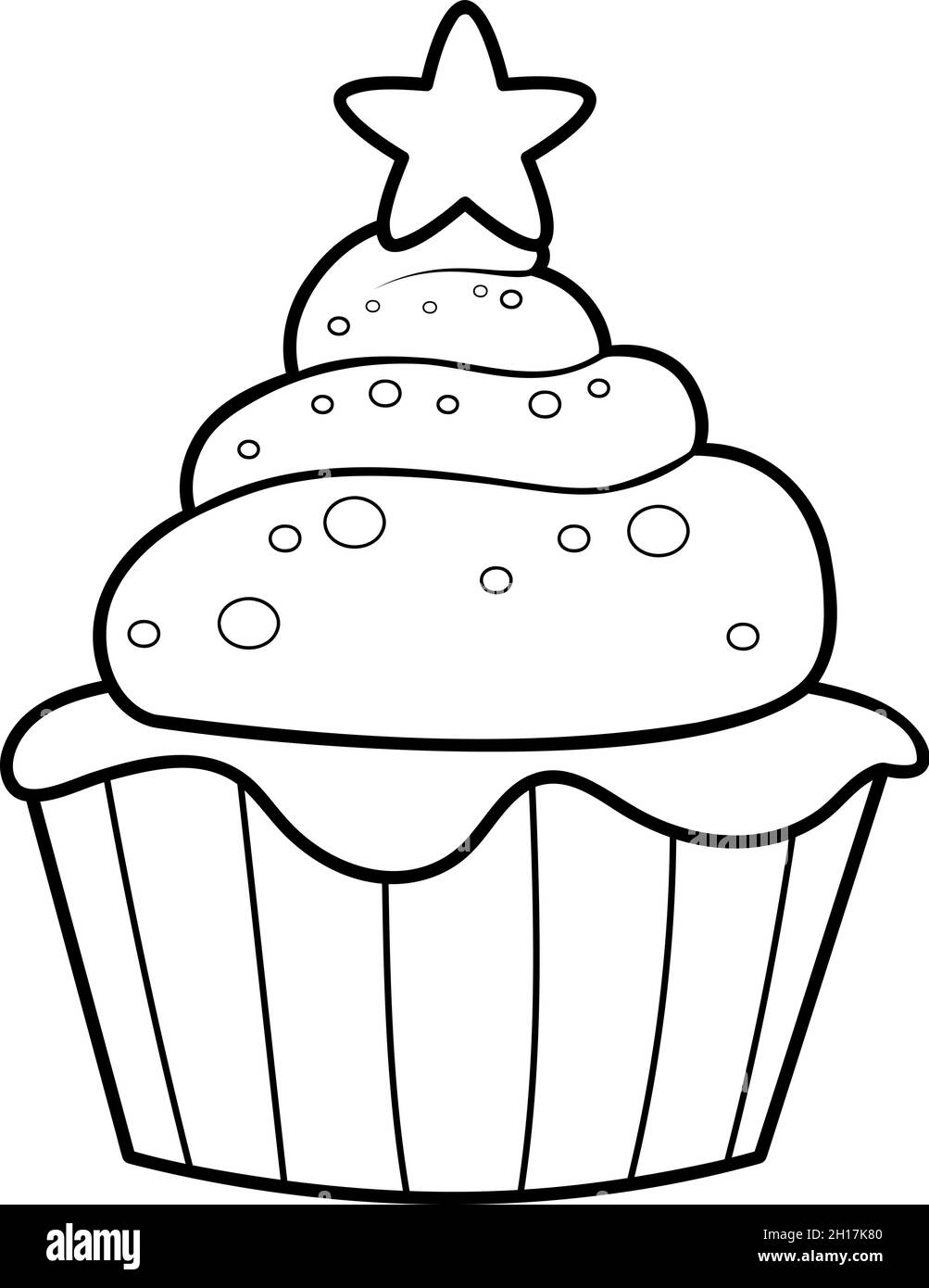 Christmas coloring book or page. Christmas cake black and white vector ...